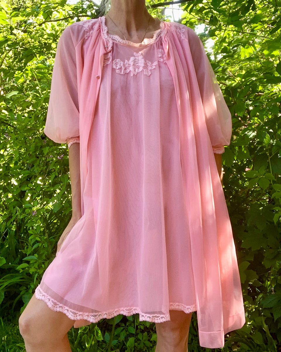Vintage 1950s 1960s GOSSARD ARTEMIS Chiffon Short Blush Peach Peignoir ...